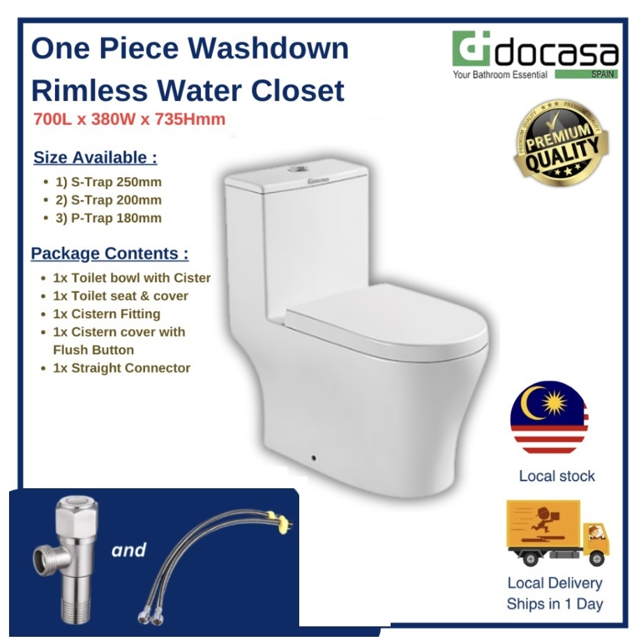 One Piece Washdown Water Closet WC S-Trap 200mm 250mm / 180mm P-Trap Rimless Washdown WC with PP ...