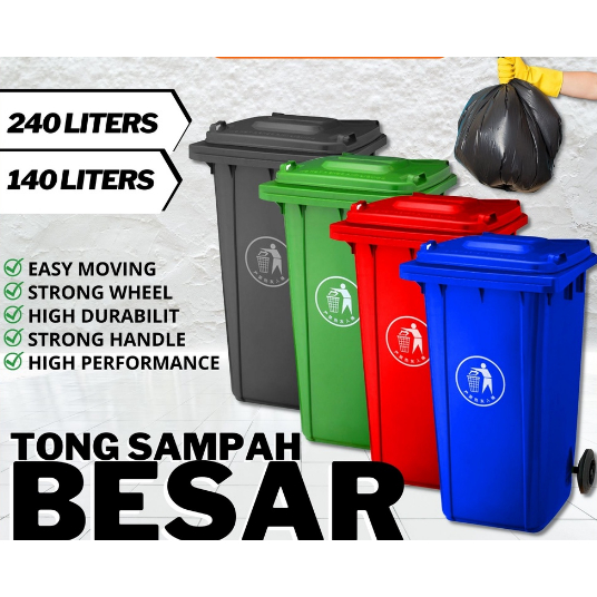 240L / 120L / 100L Large Garbage Bin with Wheels/ Green Garbage Bin ...