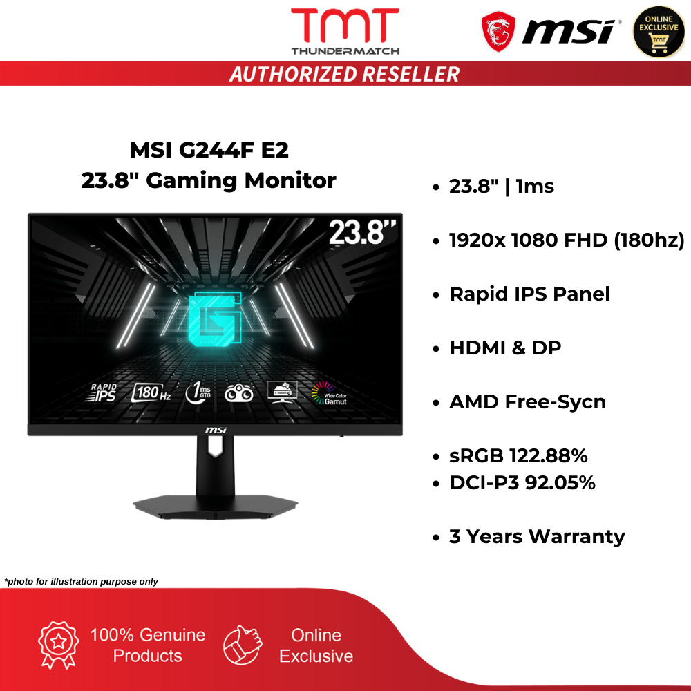 MSI G244F E2 23.8" Gaming Monitor | 1ms (GTG) | 180Hz | FHD | Rapid IPS ...