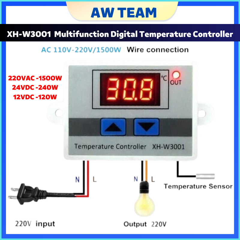 XH-W3001 Multifunction Digital Temperature Controller AC110-220V 12VDC ...