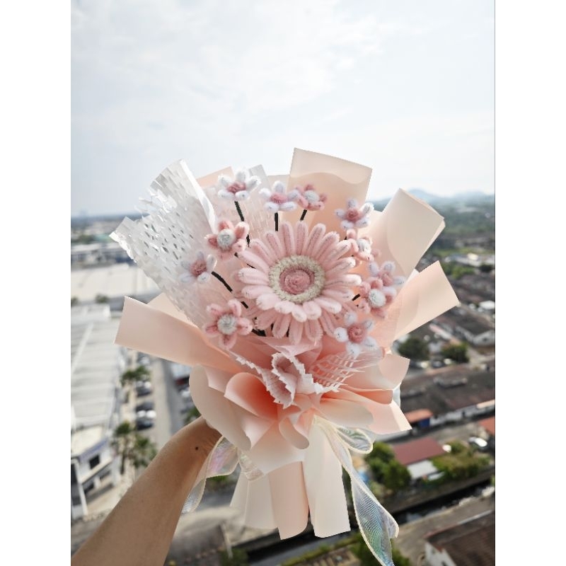 Chenille stem daisy flower bouquet kawat bulu jambak bunga daisy ...
