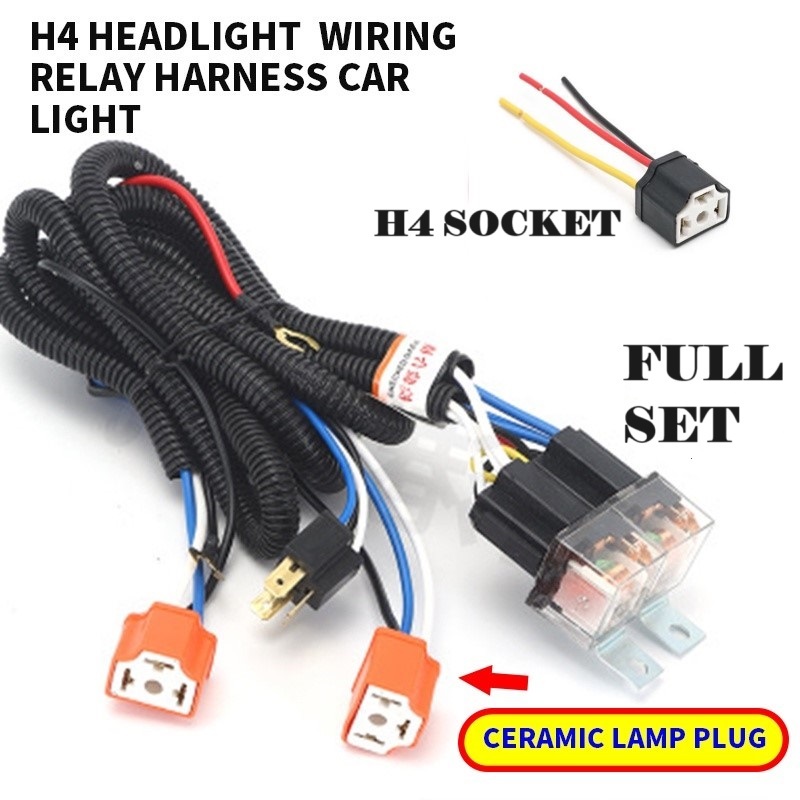Car H4 Headlamp Wire Kit Cable Set 12V 80A Relay Booster Head Light ...