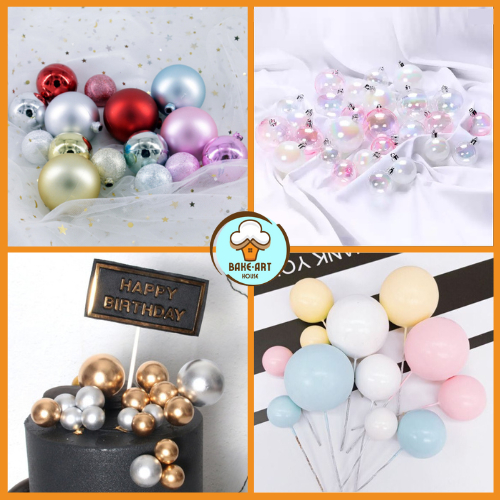 【READY STOCK】Colour Ball Gold Ball Cake Topper Transparent ball Cake ...