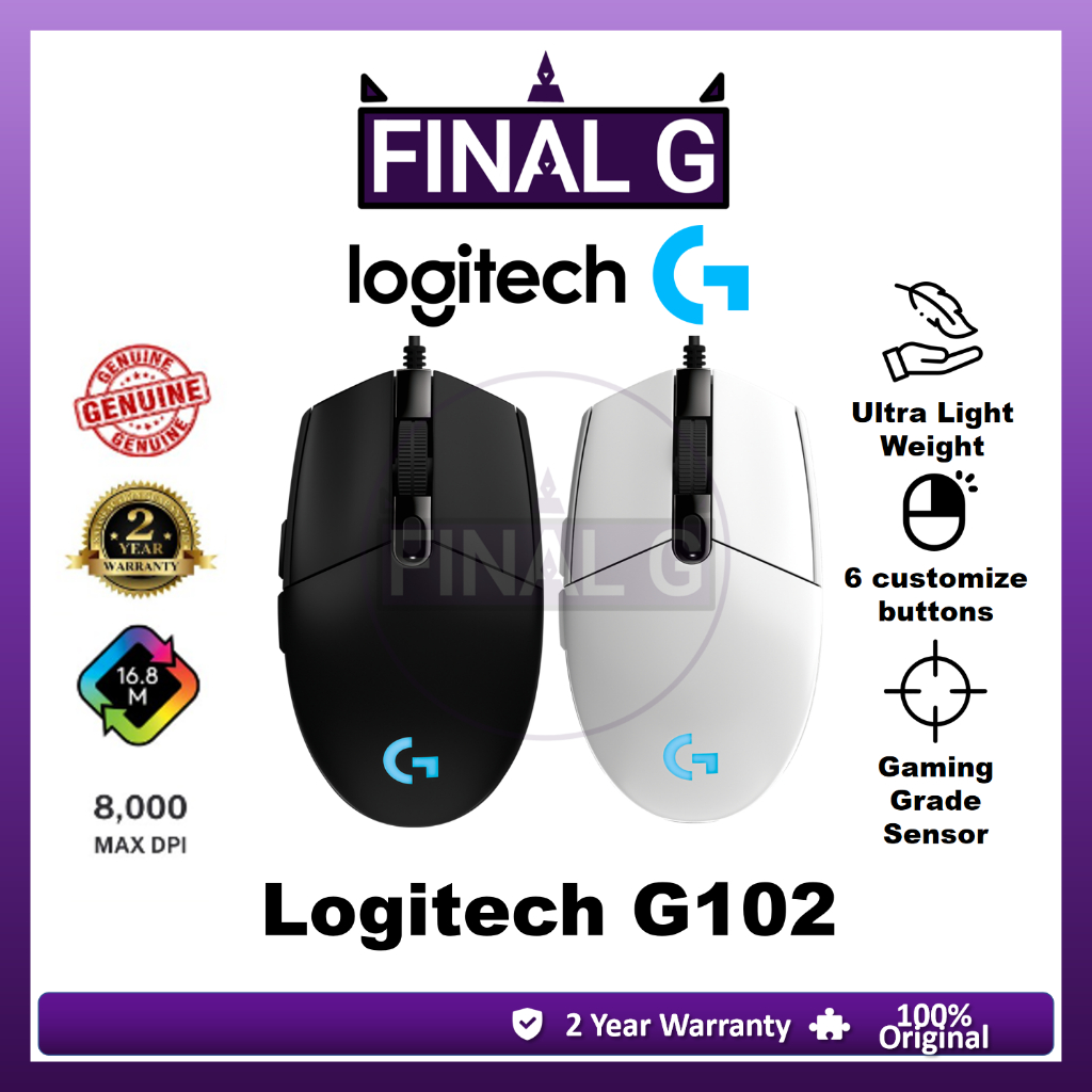 LOGITECH G102 Original Gaming Mouse with Customizable RGB Lighting, 6 Programmable Buttons ...
