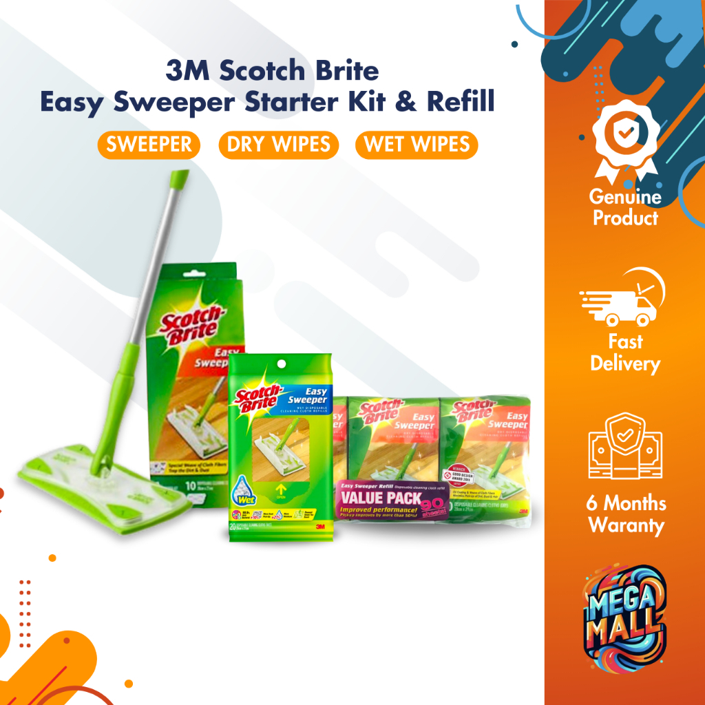 3M Scotch Brite Easy Sweeper Starter Kit Refill 90 Sheet Dry / 20 Sheet ...