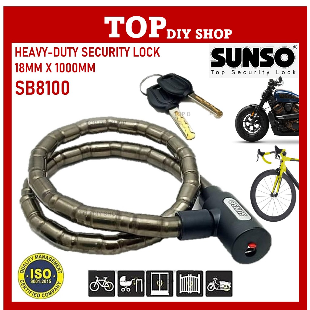 SUNSO SECURITY LOCK 18MM X 1000MM MOTOR LOCK / BICYCLE LOCK #SB8100 ...