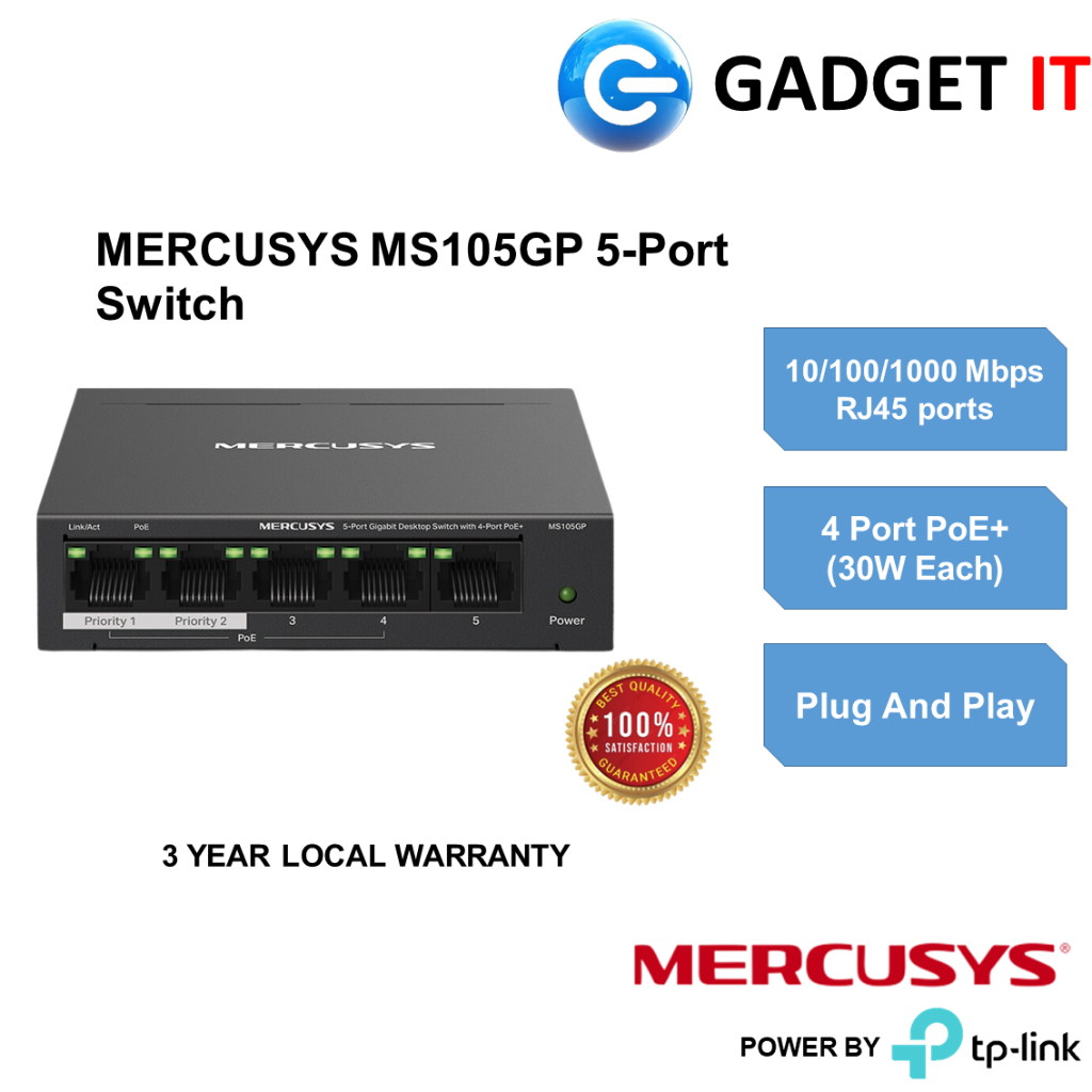 MERCUSYS 5-PORT GIGABIT 10/100/1000Mbps DESKTOP SWITCH WITH 4-PORT HIGH ...