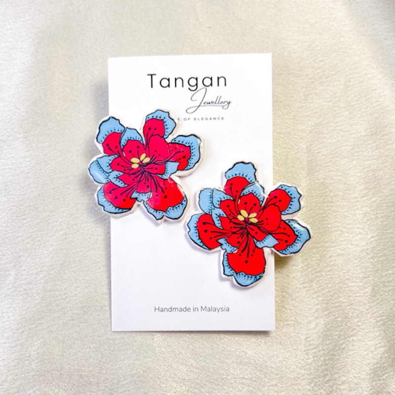 Statement Hibiscus Bunga Raya Batik Earring Stud|Handmade in Malaysia ...