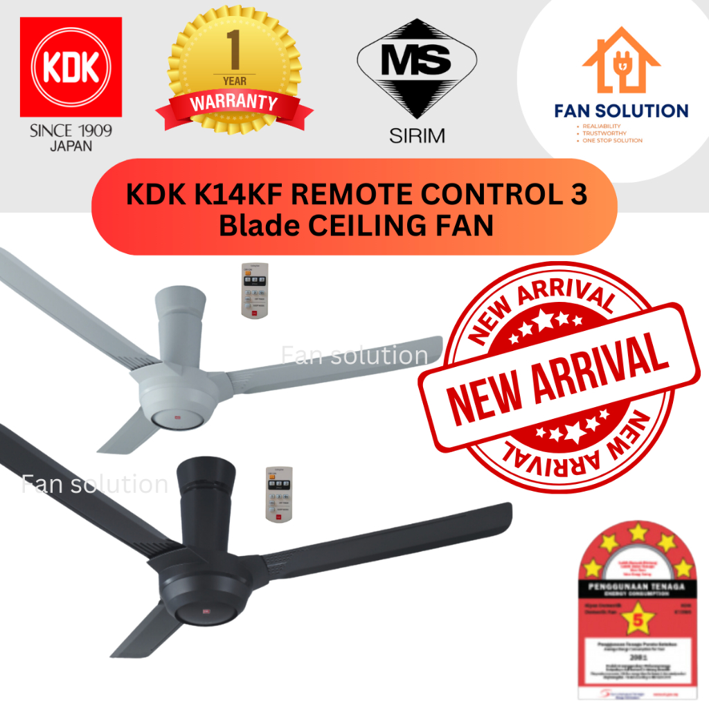 KDK CEILING FAN 3 BLADE REMOTE CONTROL K14KF-GY (GREY) / K14KF-BK(BLACK ...