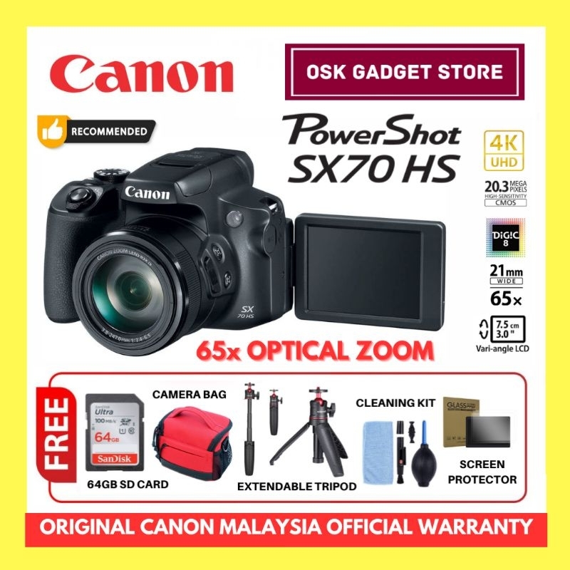 Canon Powershot SX70HS Power Zoom 4K UHD Compact Camera | 65x Optical Zoom | Wifi | Canon ...