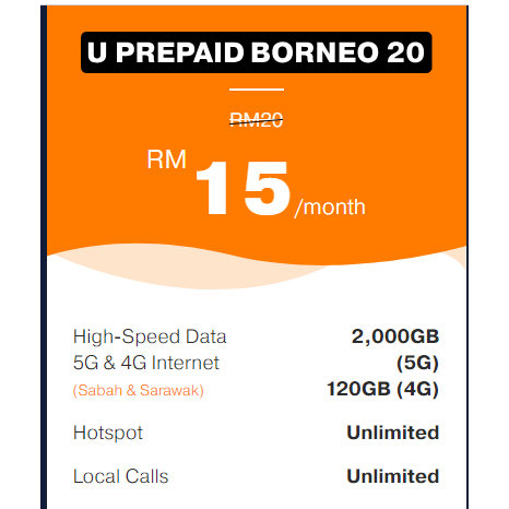 U MOBILE NEW 5G PREPAID PACK PLAN BORNEO U25 U35 U40 AND U50 NEW SIM CARD OR ESIM | Shopee Malaysia
