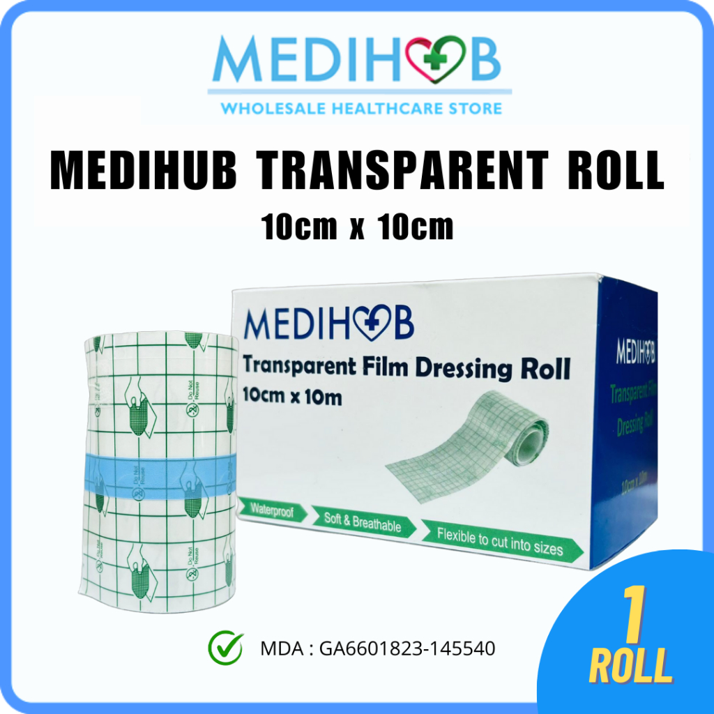 [𝐌𝐃𝐀 𝐀𝐏𝐏𝐑𝐎𝐕𝐄𝐃] MEDIHUB Transparent Film Dressing Roll 10cm x 10m (1 ...