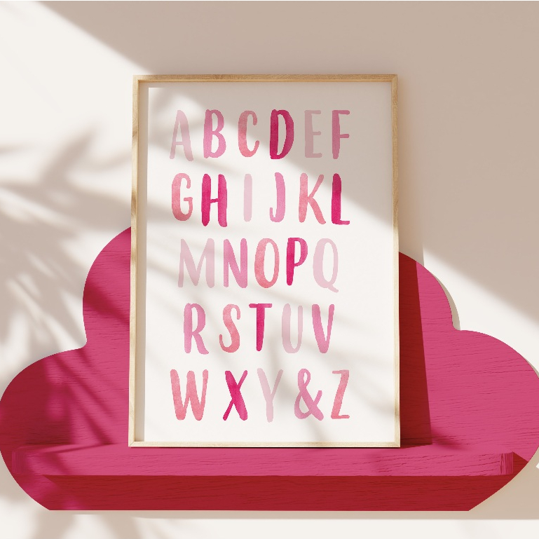 Learning Alphabet ABC Poster with frame in Hot Pink theme (Nursery ...
