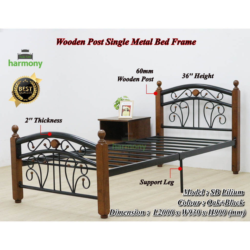 Harmony Lilium Wooden Metal Single Bed Frame / Metal Bed Frame / Katil ...