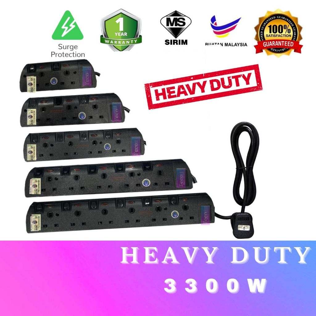 𝐇𝐄𝐀𝐕𝐘 𝐃𝐔𝐓𝐘 2m 5m 10m Extension Socket Multiple Plug Adaptor Trailing Heavy Duty Socket Extansion 