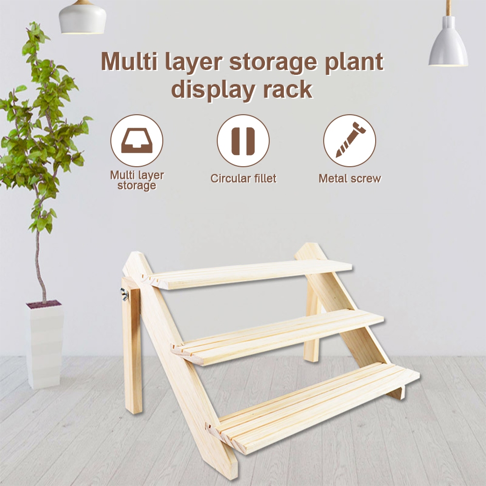 Wooden Multi-Layer Storage Display Rack Storage Rack Solid Wood Ladder ...