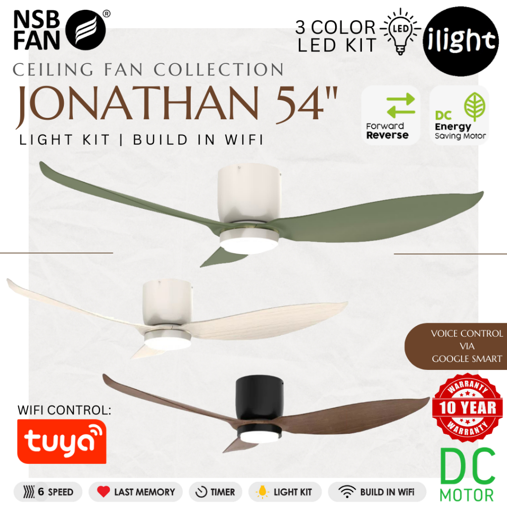NSB FAN JONATHAN 54 INCHES DC MOTOR 3 ABS BLADE 3C LED LIGHT 6+6 RF ...