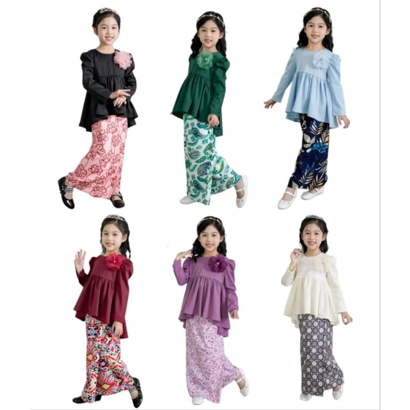Baju Kurung Bunga Batik Budak Perempuan 1-12Tahun Baju Peplum Baby Girl ...