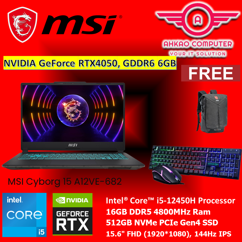 MSI Cyborg 15 A12VE-682 15.6'' FHD 144Hz Gaming Laptop ( I5-12450H ...