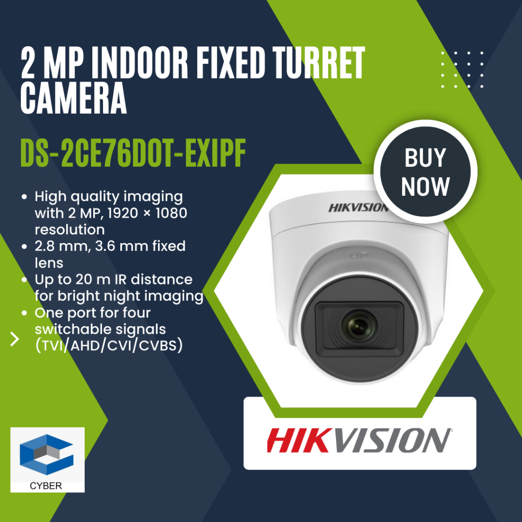 HIKVISION DS-2CE76D0T-EXIPF 2MP 1080P 3.6mm Turbo HD 4-in-1 Analog IR ...