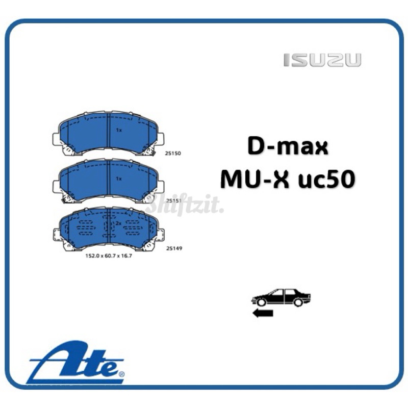 ATE Front brake pad - Isuzu D-max P/up | Isuzu MU-X UC50 | Shopee Malaysia