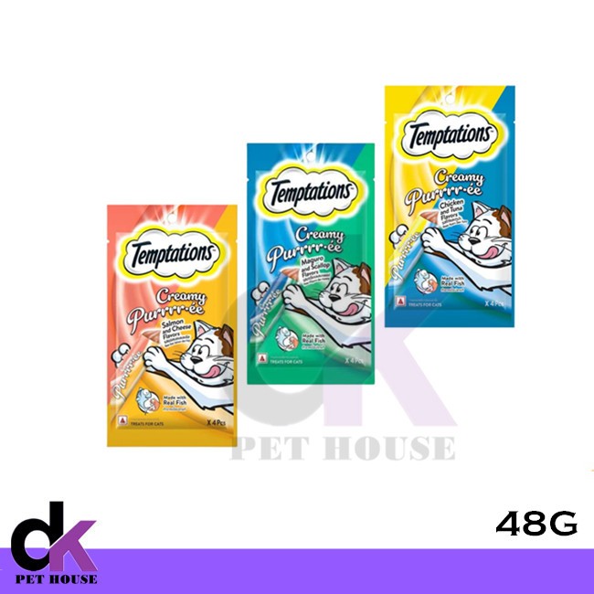 Temptations Creamy Purrrr-ee Lickable Liquid Cat Treats Snack Lick (12G x 4) 48G | Shopee Malaysia
