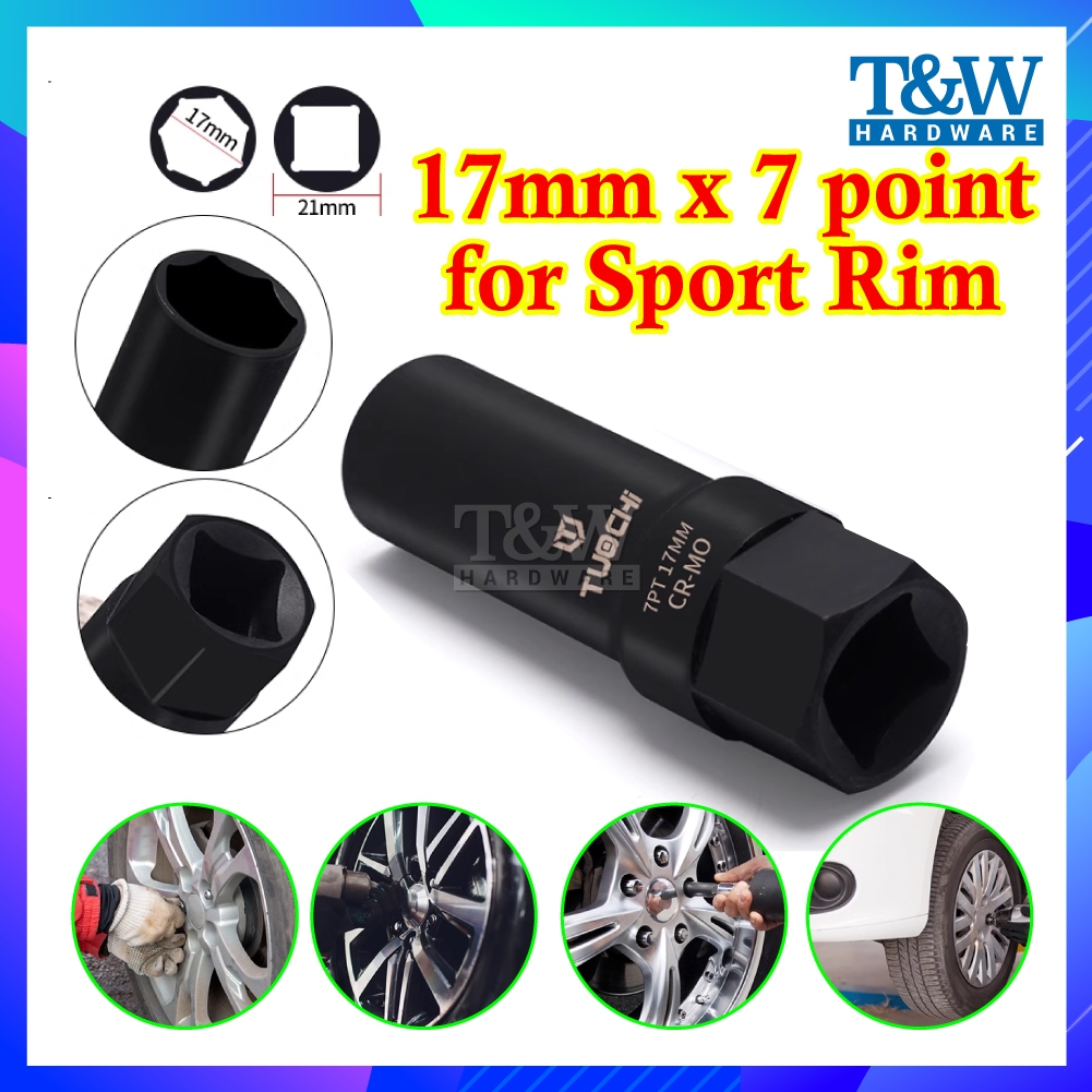 Heavy Duty Cr-Mo 1/2" 7 Point Socket impact 17mm Wheel Lock Nut Impact ...