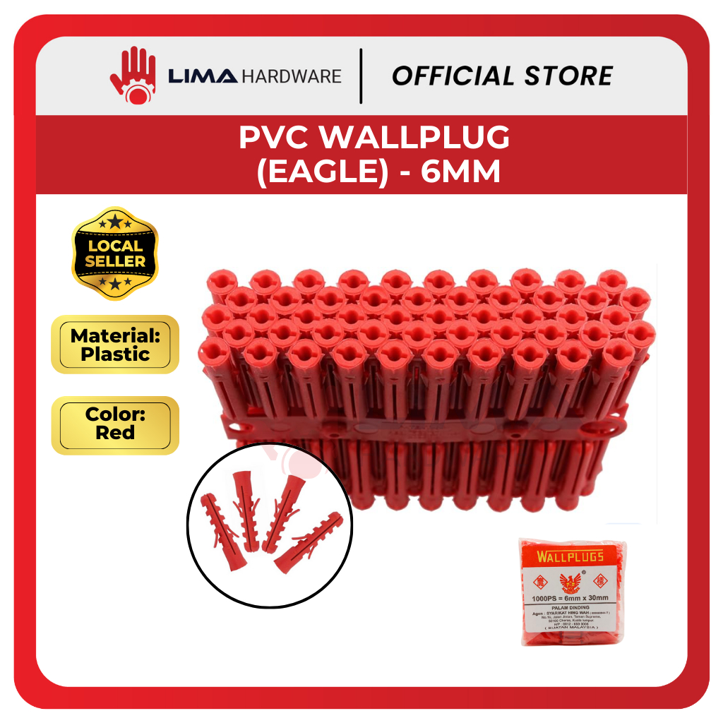 EAGLE PVC Wallplug, Palam Dinding, Pelekat Skru Pada Dinding - 6mm ...