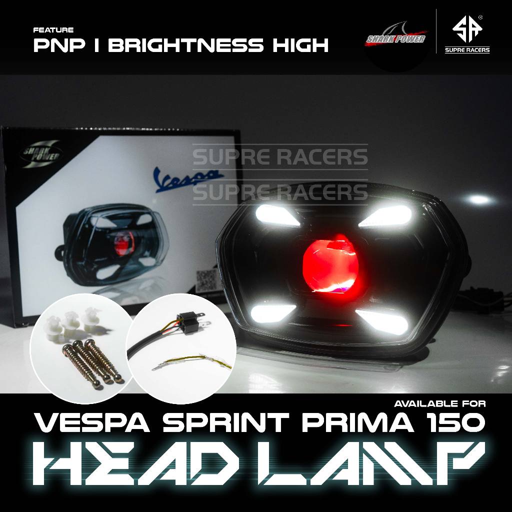 VESPA Head Lamp LED I PNP I Brightness High I RED I Complete Full Set I ...