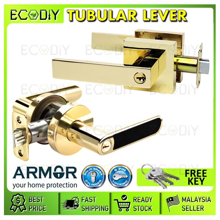 GOLD TUBULAR LEVER DOOR HANDLE DOOR SET (ZINC) Entrance Door Handle ...