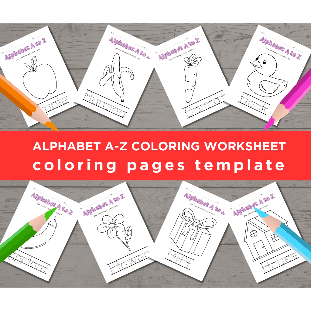 Alphabet A to Z Coloring Worksheet Set | For Kids Toddlers ...