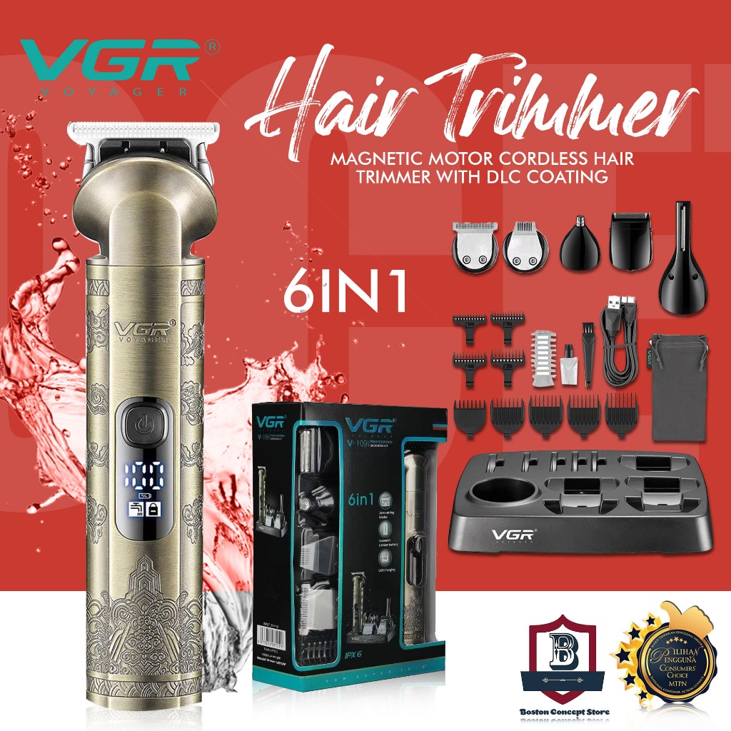 VGR V-109 Waterproof IPX6 6 in 1 Professional Set Hair Beard Trimmer Clipper Shaver Nose Trimmer ...