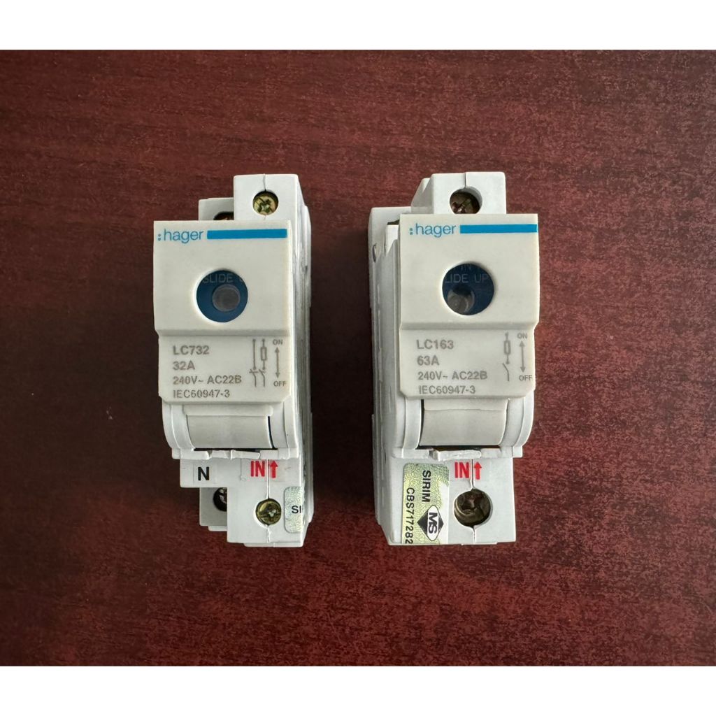 Hager Main Switch 32A 1P + N / 63A 1P NEUTRAL Switch Fuse Main Switch ...