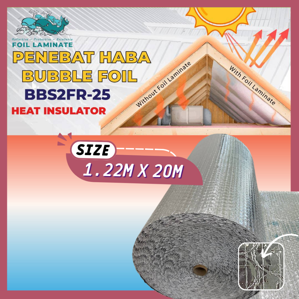 BBS2FR-25 Aluminium Foil Bubble Foil (20M-L) Penebat Haba Bumbung Rumah ...