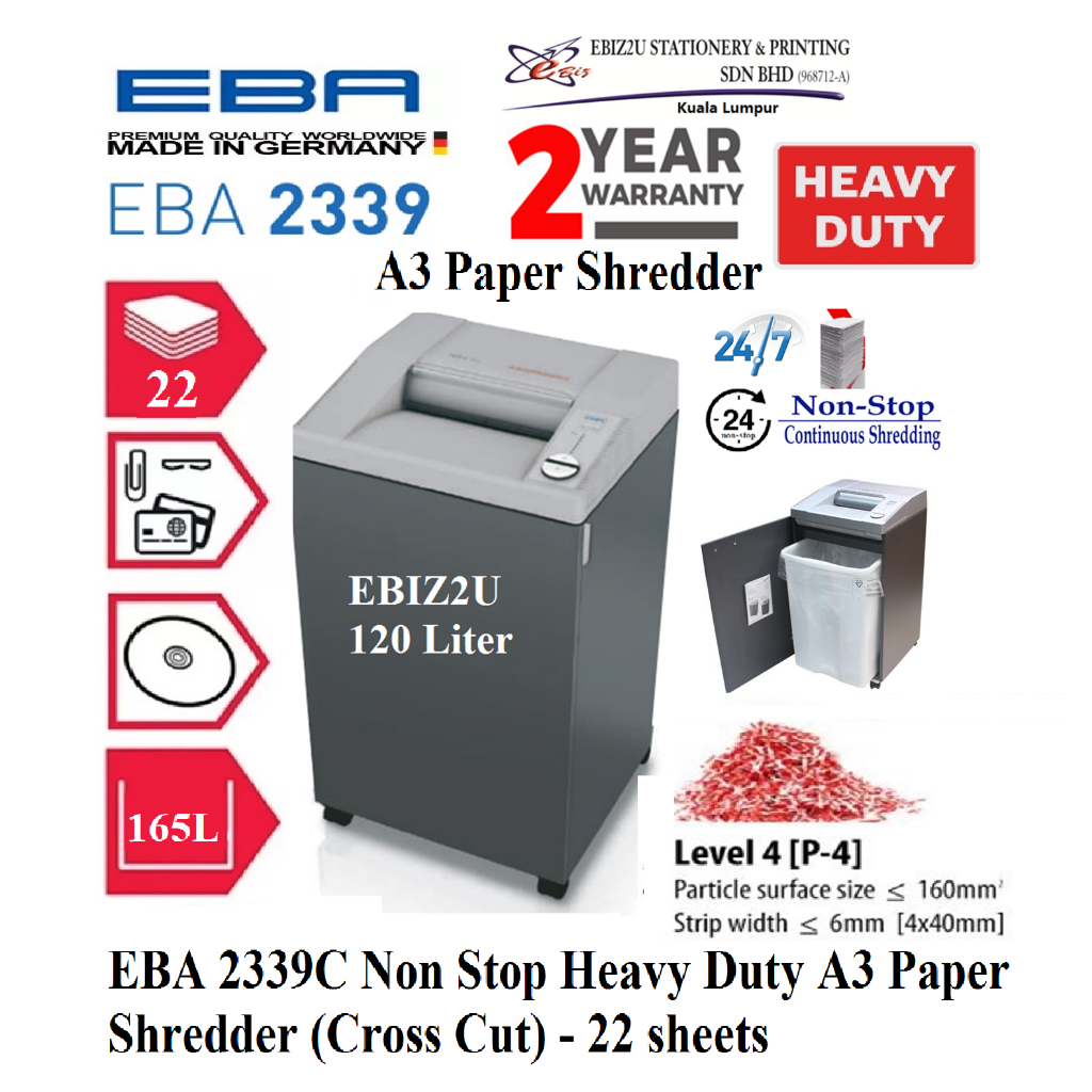 EBA 2339 C Non Stop Heavy Duty A3 Paper Shredder (Cross Cut) 4x40mm ...