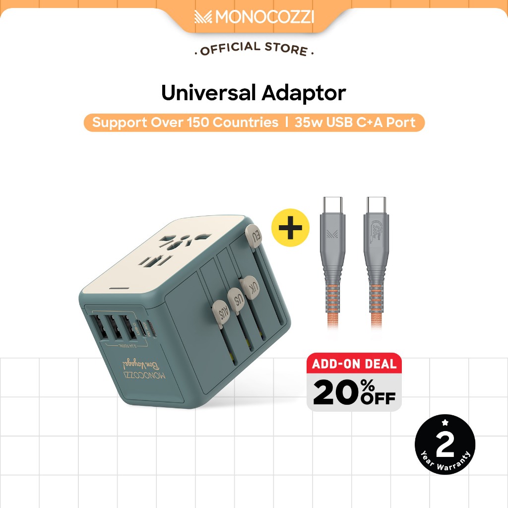 Monocozzi BON VOYAGE PD 3 USB-A & 2 USB-C Travel Adapter (35W) | Shopee Malaysia