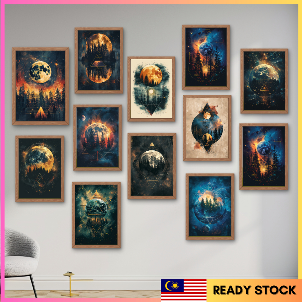 Earth Forest In Space Surrounded Abstract Shapes Laminated Poster ...