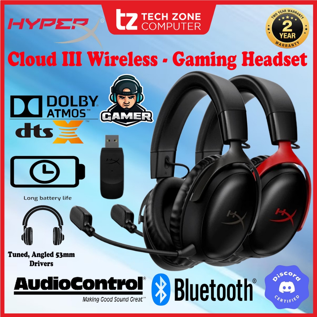Kingston HyperX Cloud III Wireless - Gaming Headset (Black+Red 77Z45AA ...