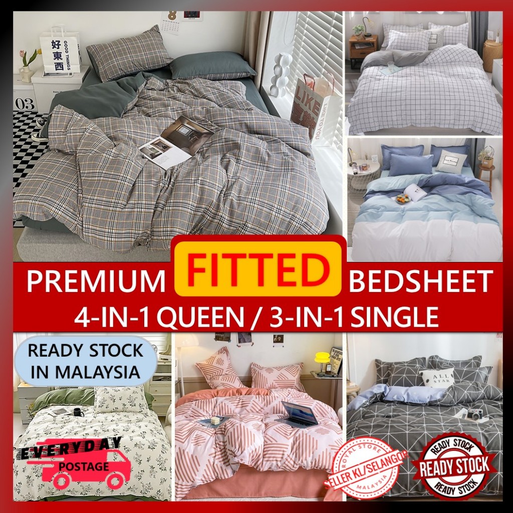 Fitted Bedsheet Cadar Grid Premium Set 4in1 Queen King/ 3in1 Single ...
