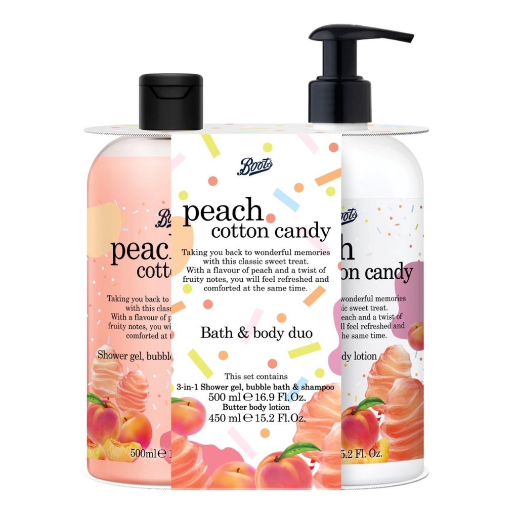 Boots Peach Cotton Candy Bath & Body Duo Set Flavour Collection ...
