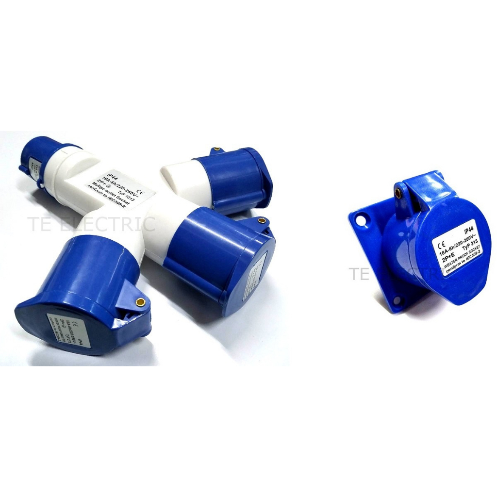 16A 3 PIN PLUG TO 3 WAY SOCKET CONNECTOR / 16A 3 PIN PANEL MOUNT SOCKET ...