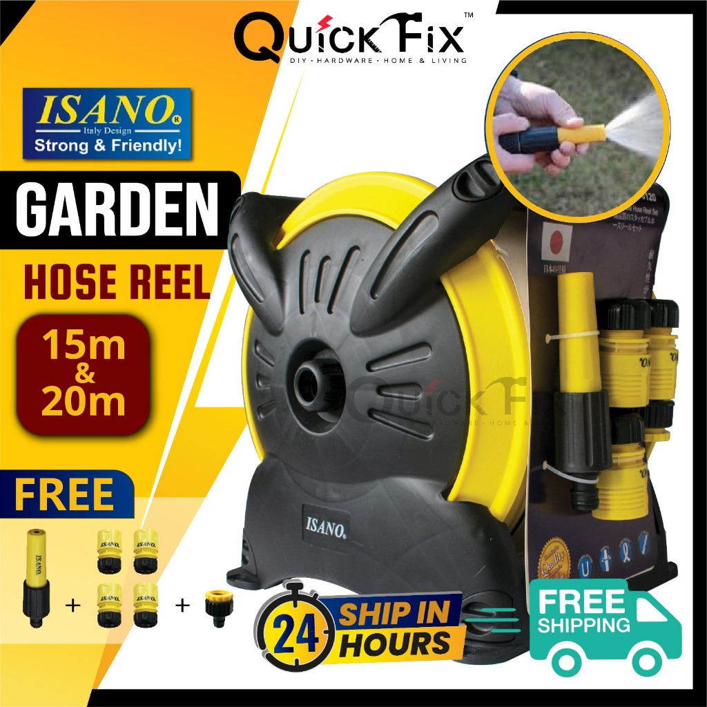QuickFix [NEW] ISANO Water Hose Reel Pipe Garden 15m & 20m Wall ...
