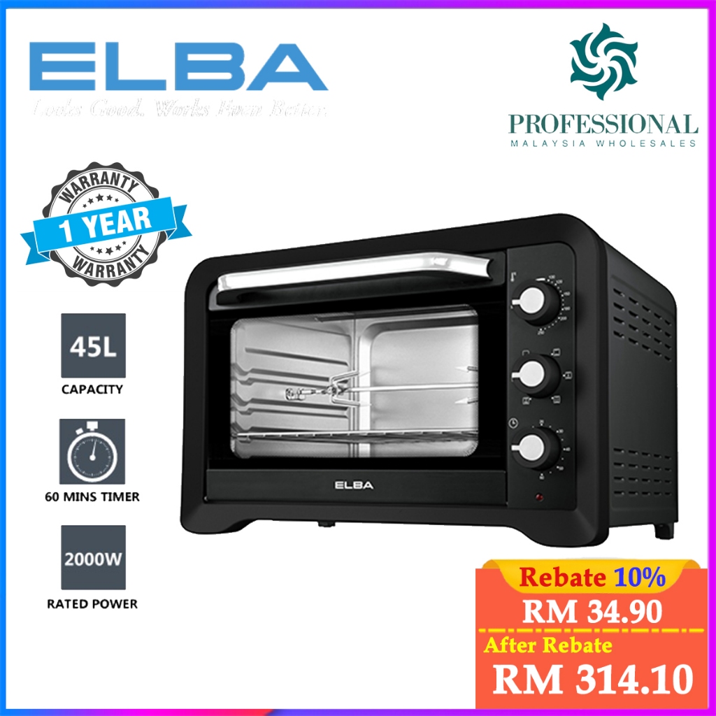 Elba 45L Electric Oven EEO-G4529(BK) - 6 Heating Selections, Rotisserie & Convention Function ...