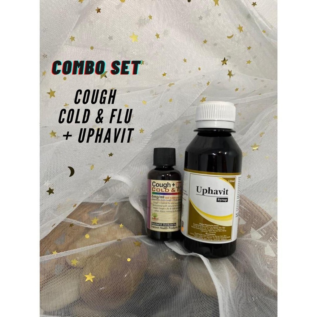 (Combo Set)Cough + Cold & Flu Natural Herbs 30ml & Uphavit 120ml (for ...