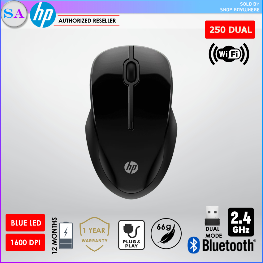 HP 250 Dual Wifi Bluetooth Wireless Mouse 6V2J7AA - BLACK | Shopee Malaysia