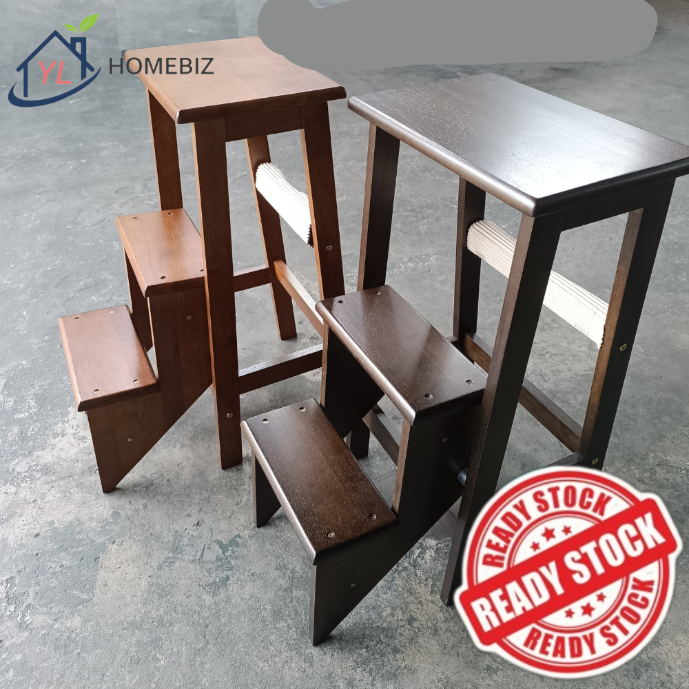 Full Solid Wooden Step Chair / Foldable Step Stool / Rubber Wood Step ...