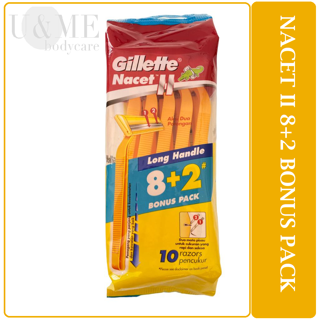 Gillette Men Nacet 2 Disposable Razors (Fixed Head) Long Handle 8+2 ...