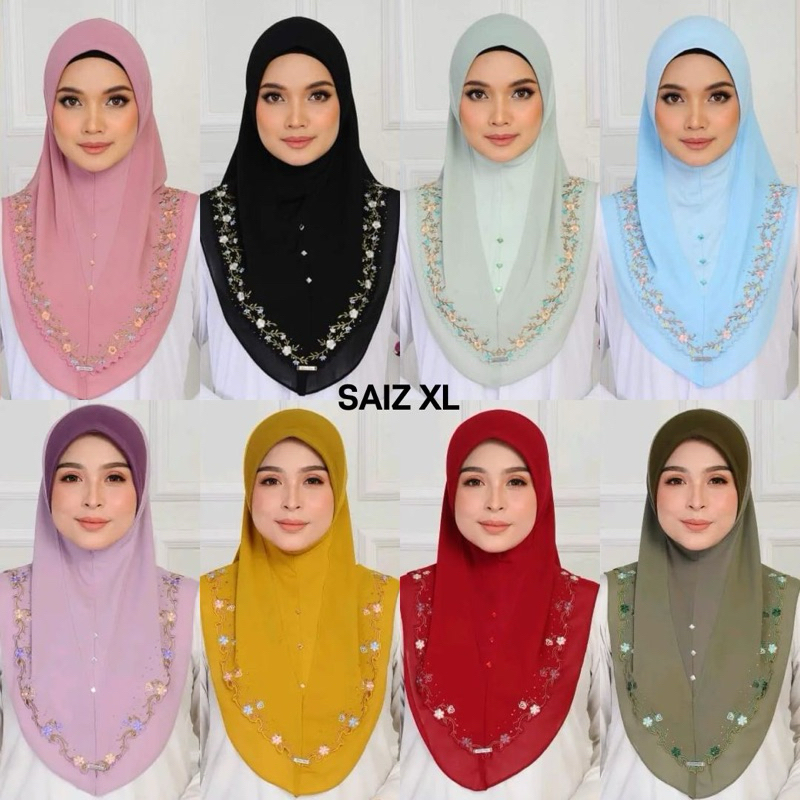 SAIZ XL Tudung Sarung Fabulous Colours Sulam Berdagu Chiffon 2 Layer ...