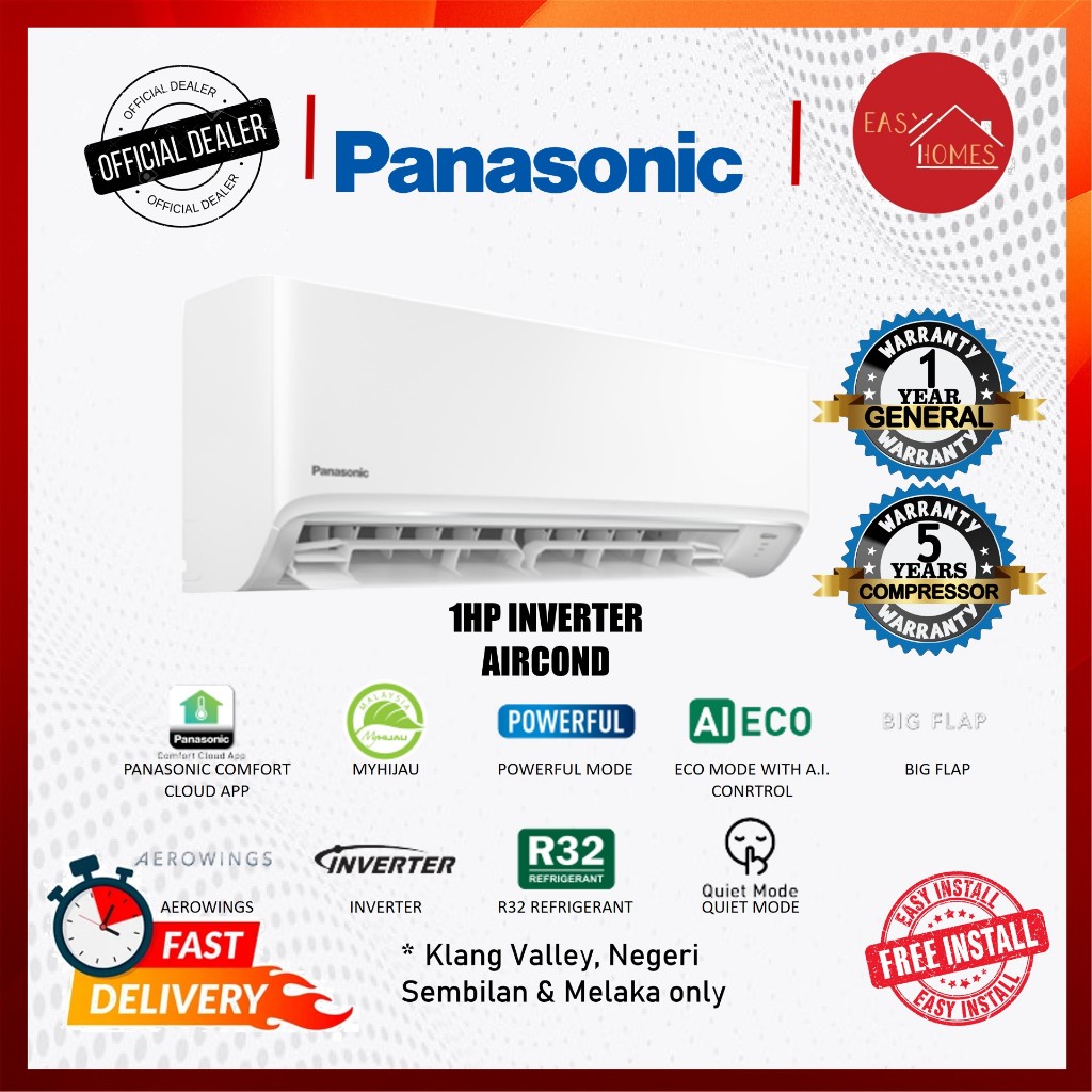PANASONIC (CS-PU9XKH) 1.0HP wall type Standard Inverter Air Conditioner (R32 Gas) *4star ...