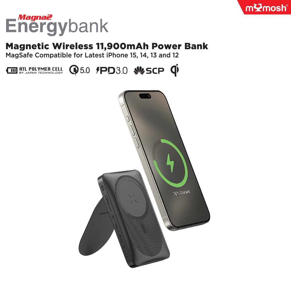 Mymosh Magnetic Wireless Charging Power Bank With Phone Stand (20W ...